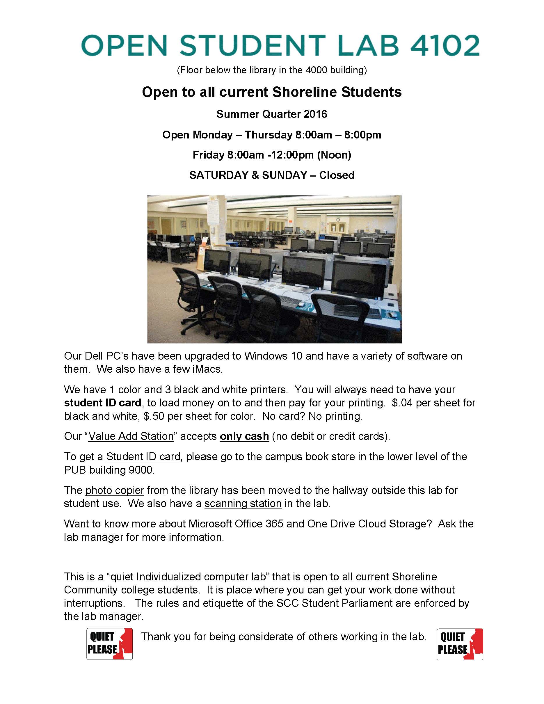 Computer Lab hours for Summer 2016 – Day at a Glance