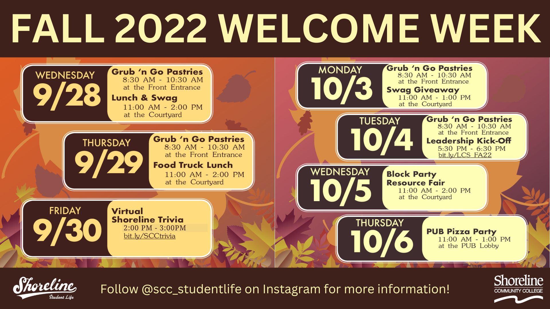 Welcome Week Student Activities! – Day at a Glance